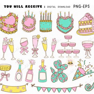 Retro New Year Clipart Bundle: Groovy Pastel Party Graphics (PNG, EPS ...