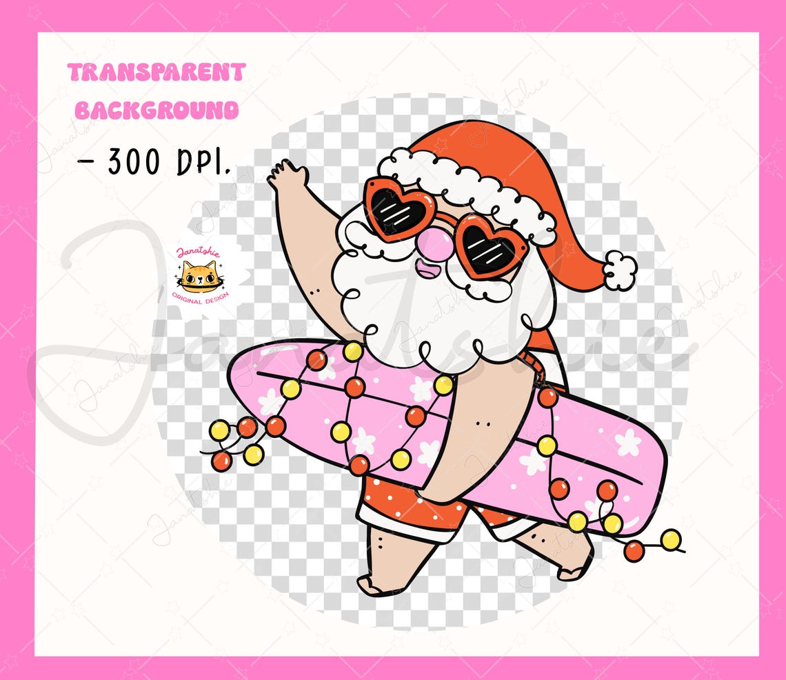 Retro Tropical Summer Christmas Clipart Bundle: Beach Santa, Palm Tree ...