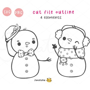 Cute Snowman SVG Cut File for Christmas, Kawaii Holiday Clipart Cartoon ...