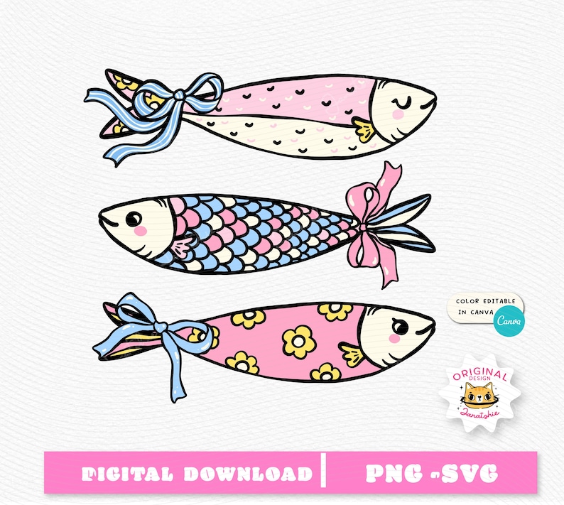 Girly Sardine With Bow Clipart, Coquette Fisherman PNG SVG (digital ...