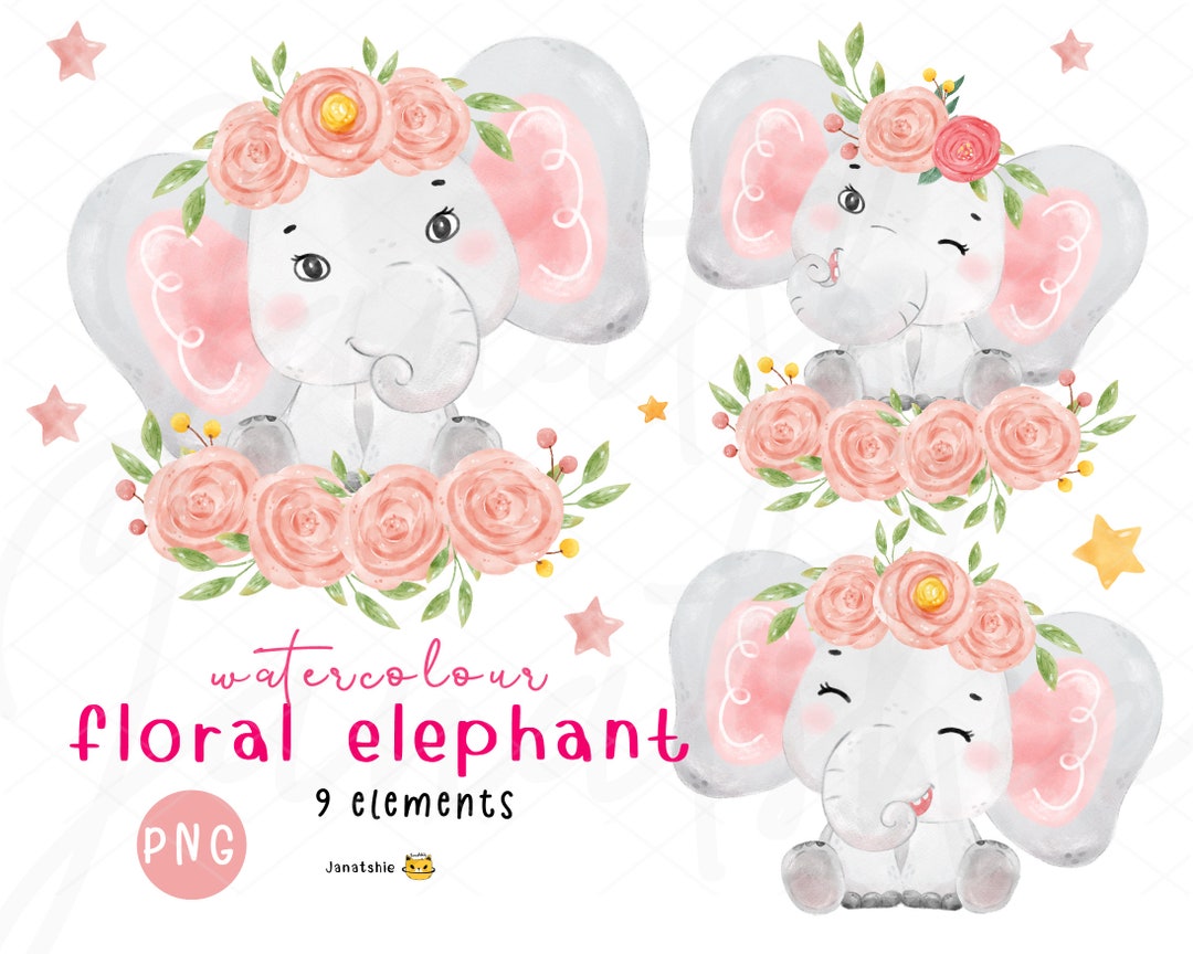 Cute Elephant Clipart PNG, Baby Animal Nursery Art, Pink Sublimation ...