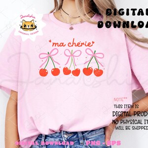 Hand Drawn Retro Coquette Red Cherries Ma Cherie Vintage Valentine PNG SVG Playful T Shirt ...