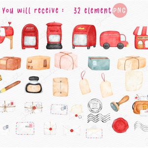 Postal Mailbox Clipart Watercolor Png Set, Post Office PNG Vintage Mail ...