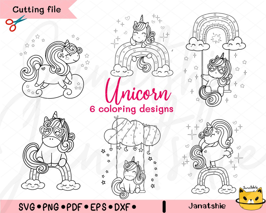 Unicorn Outline SVG, Baby Unicorn Clipart SVG Set, Unicorn With Rainbow ...