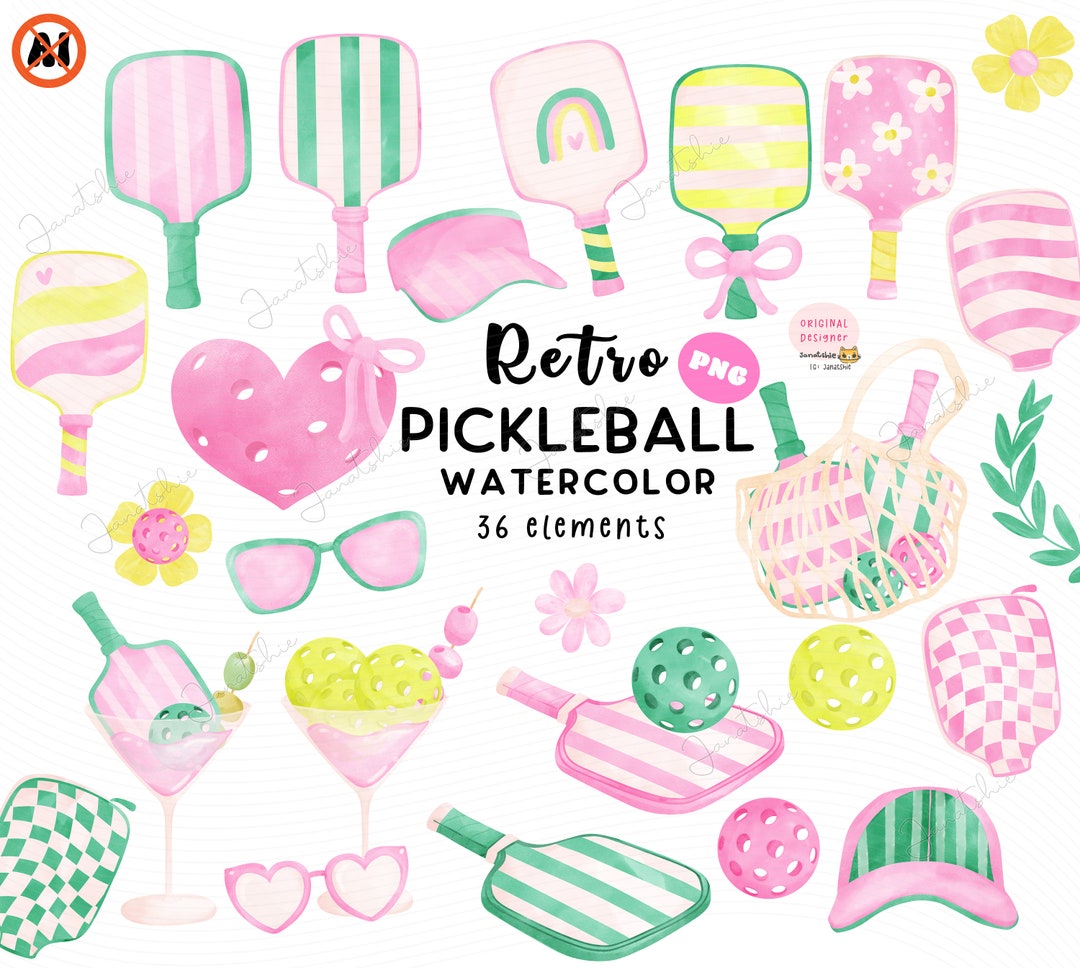 Retro Pickleball Clipart Set: 90s Coquette PNG Graphics (digital ...