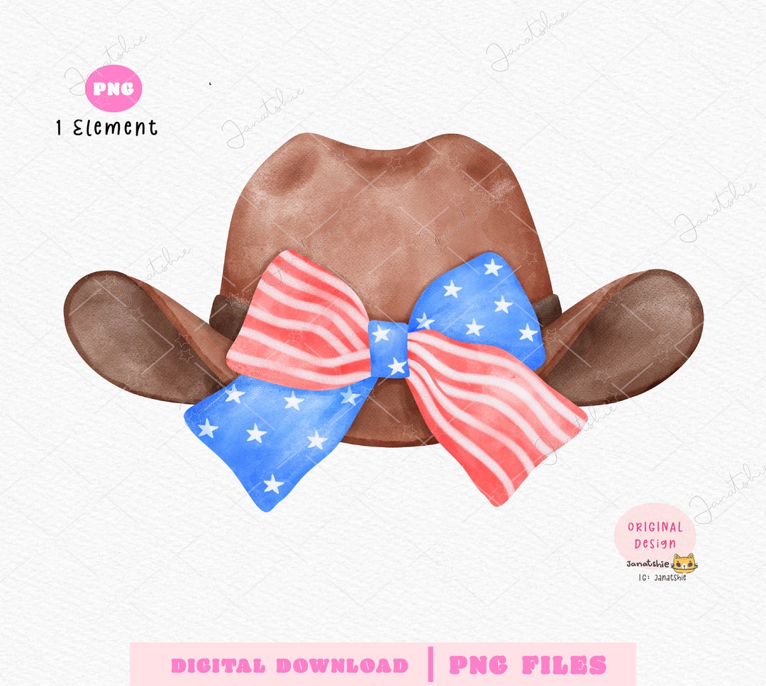 Coquette 4th of July Cowgirl Hat Png, Watercolor Cowgirl, Hat With Bow ...