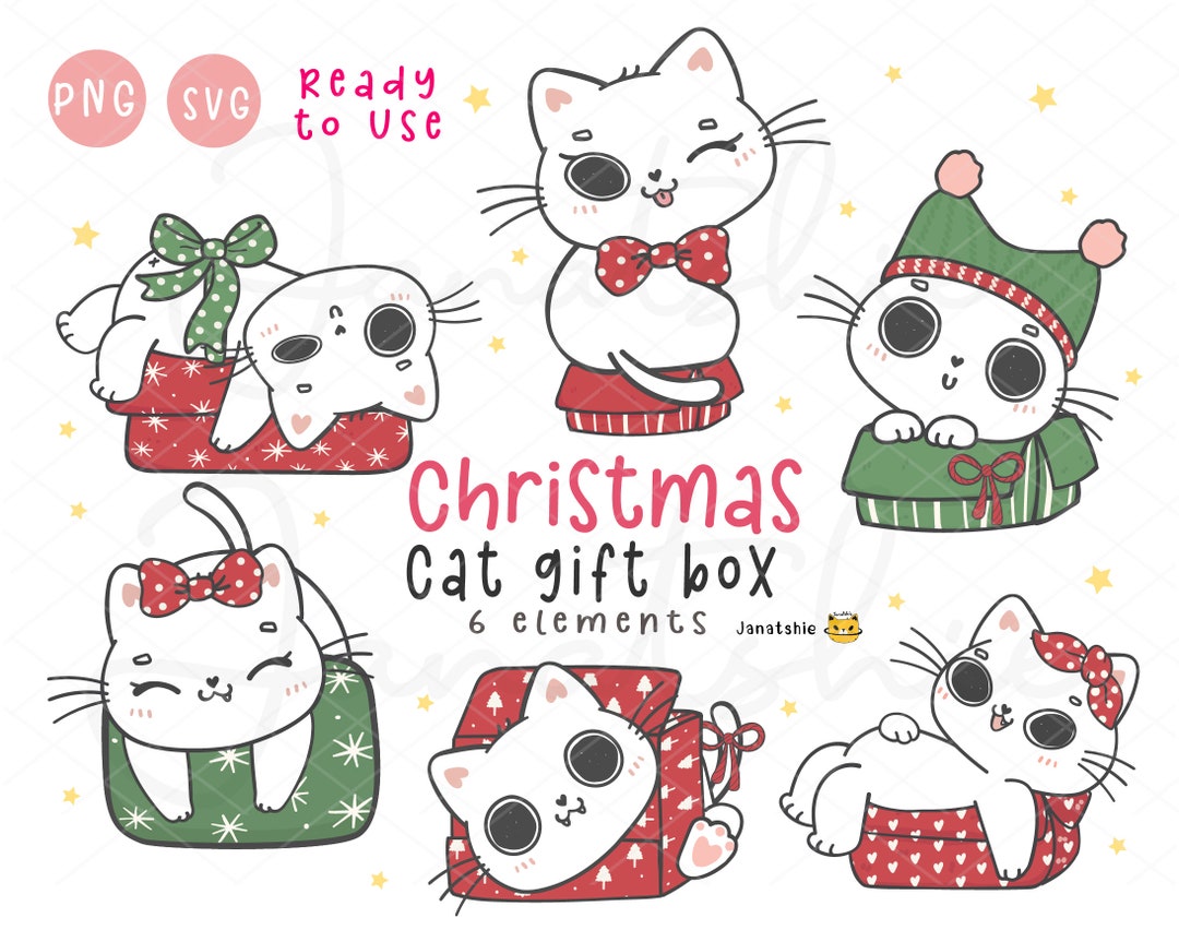 Cute Christmas Cat Clipart Png Set Kawaii Cat Clipart Cartoon - Etsy
