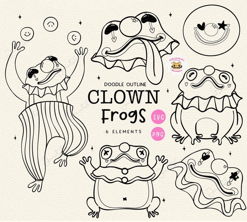 Retro Clown Frog Outline SVG: Hand-drawn Clipart (digital Download) - Etsy