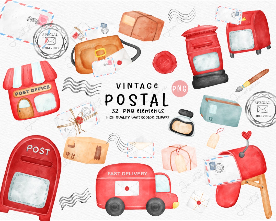 Postal Mailbox Clipart Watercolor Png Set, Post Office PNG Vintage Mail ...