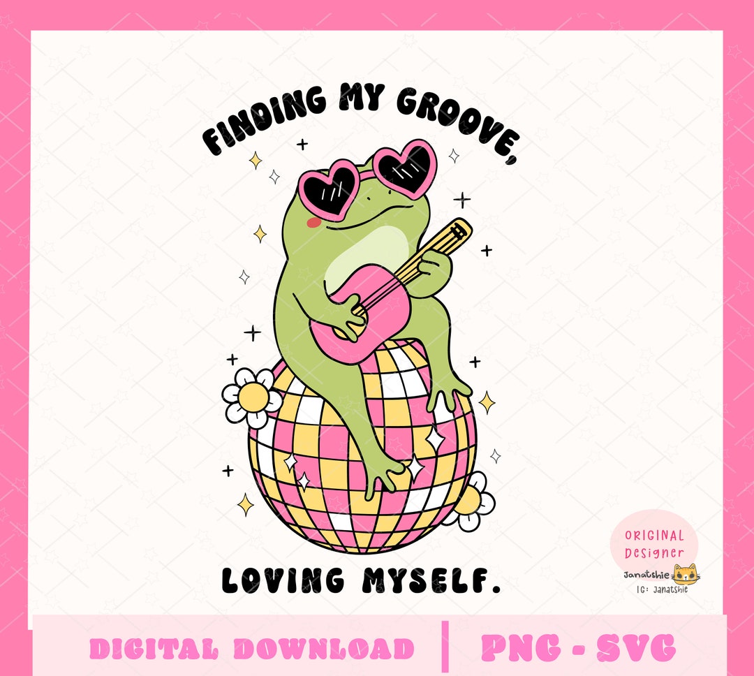 Self Love Groovy Retro Frog Playing Guitar on Disco Ball Affirmations ...