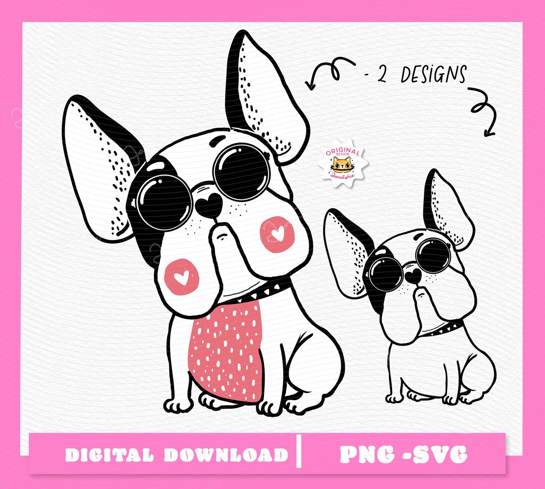 Cute French Bulldog SVG PNG | Feral Funny Dog With Glasses | Frenchie ...