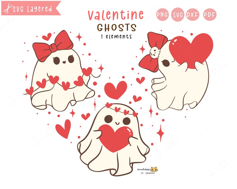 Valentine Ghost in Heart Shape SVG Clipart Retro Spooky Love Doodle SVG ...