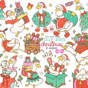 Silly Goose Christmas Clipart: Vibrant Maximalism Festive Holiday PNG ...
