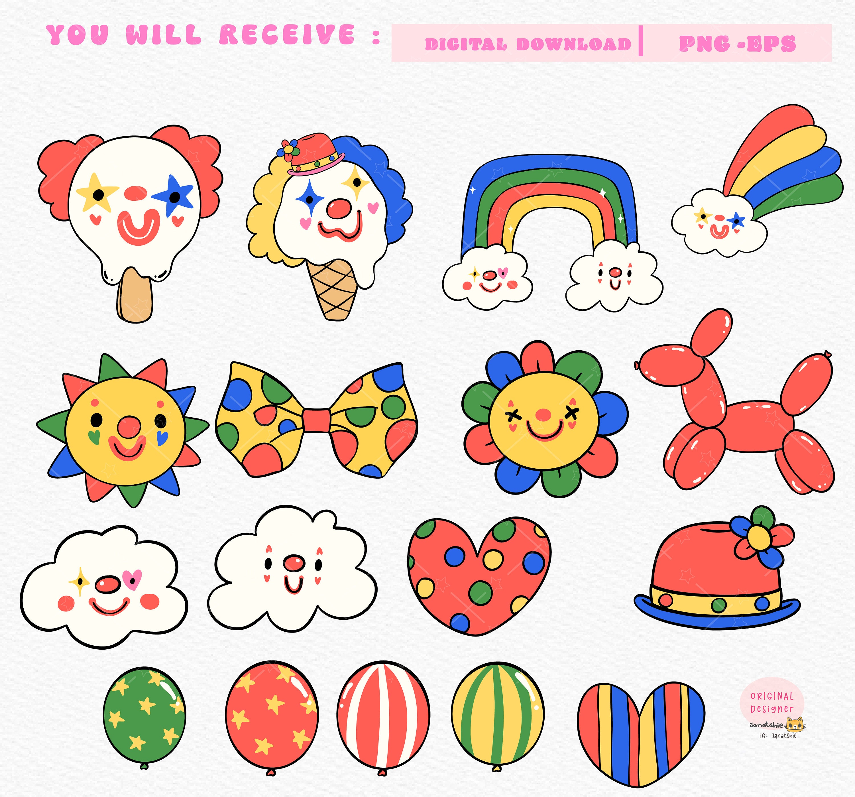 Clowncore PNG Clipart, Kidcore Stickers, T-shirt Sublimation (digital ...