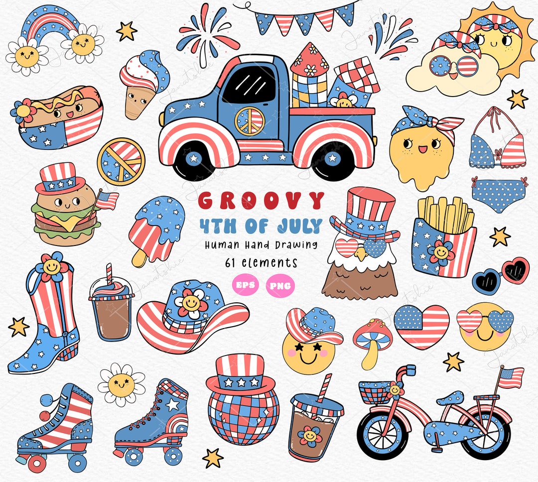 Groovy 4th of July PNG Retro Funky Disco Fourth of July Clipart Hippie ...
