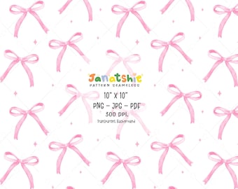 Pink Bow Seamless Pattern: Coquette Preppy Ribbon Watercolor(png, JPG ...