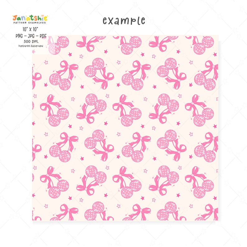 Coquette Cherry Seamless Pattern PNG, Retro Digital Paper, Disco Bow ...