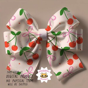 Retro Cherry Seamless Pattern: Coquette Heart Bow Digital Paper (PNG ...