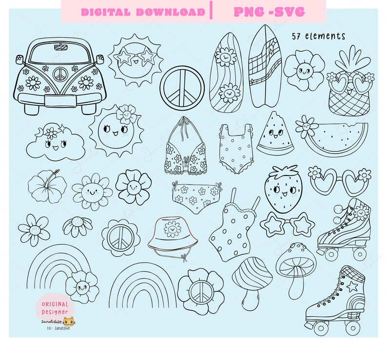 Retro Groovy Summer Svg Outline Doodle Hippie Positive Vibe Beach ...