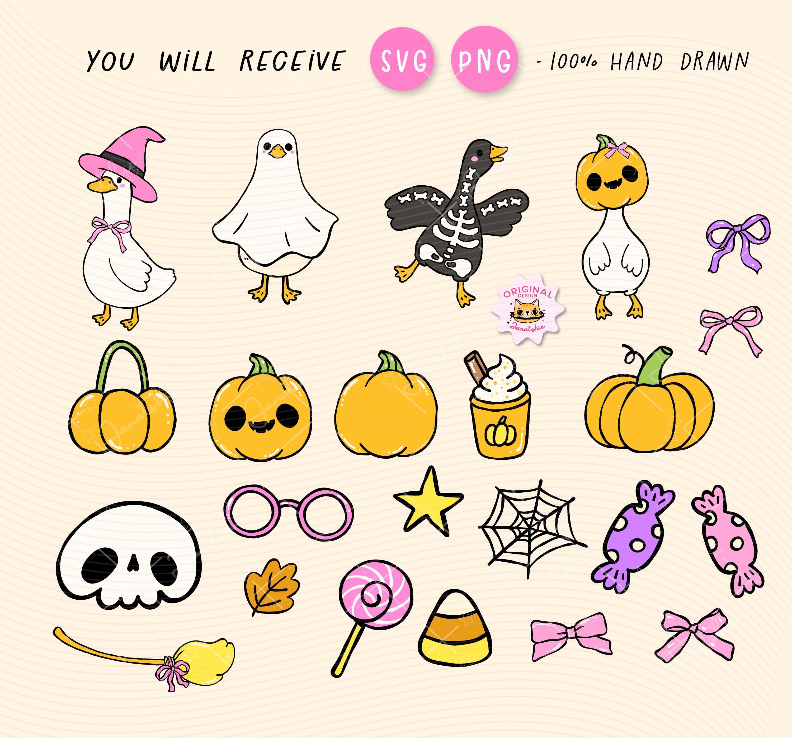 Halloween Goose Clipart Set: Spooky Silly Goose Cartoon Hand Drawn (SVG ...