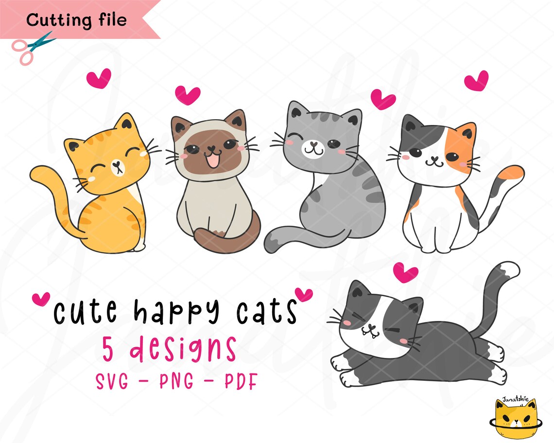 Cute Cat Svg Set, Kawaii Pet Clipart Set Set, Funny Kitten Clipart Set ...