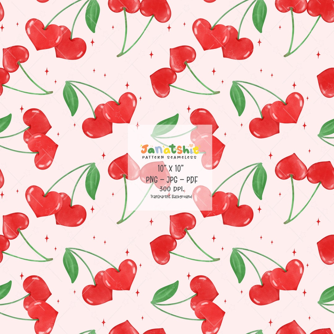 Retro Heart Cherry Seamless Pattern Watercolor, Cherries Seamless ...