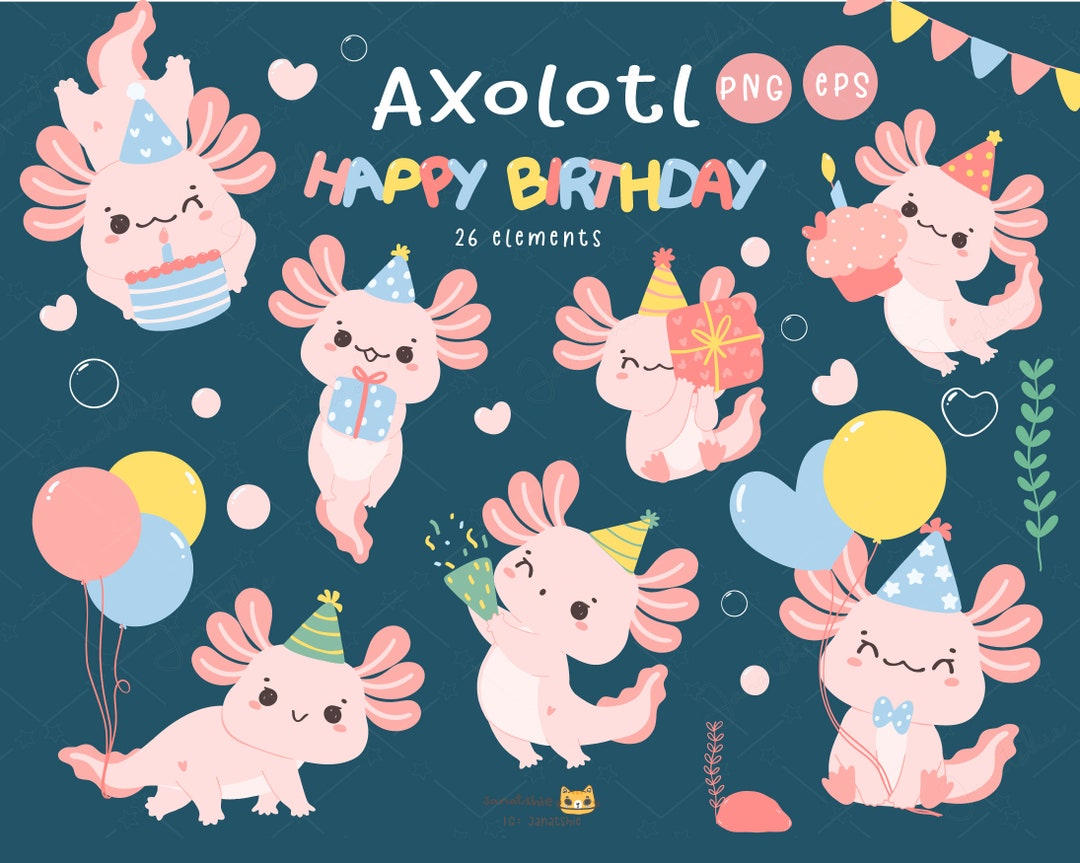 Axolotl Birthday Clipart Party Design - Cute Underwater Animal ...