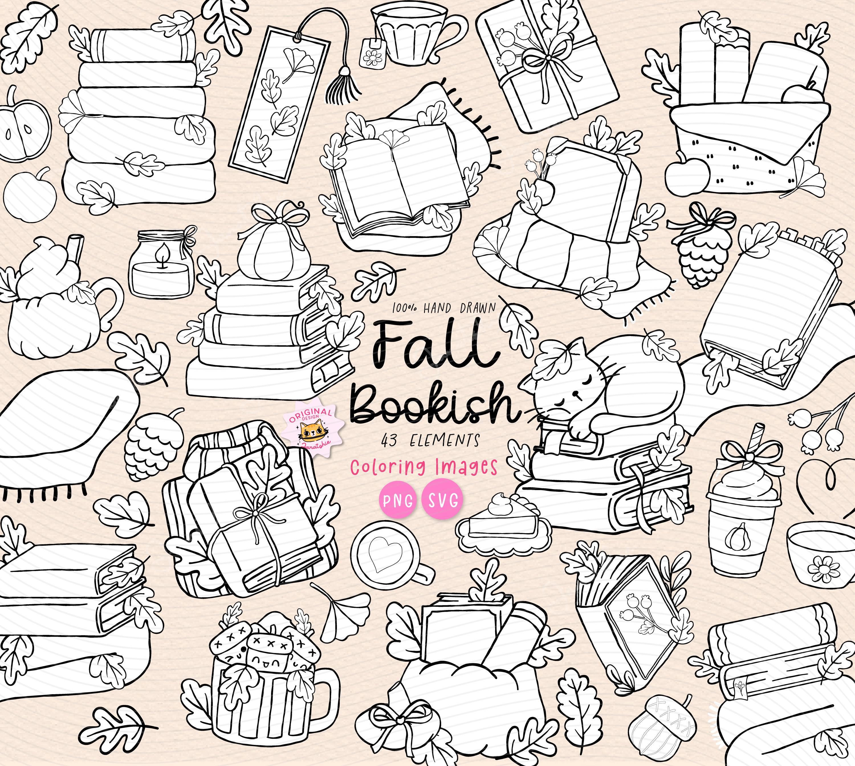 Fall Bookish Clipart Set: Autumn Reading, Cozy Doodles (PNG, SVG ...