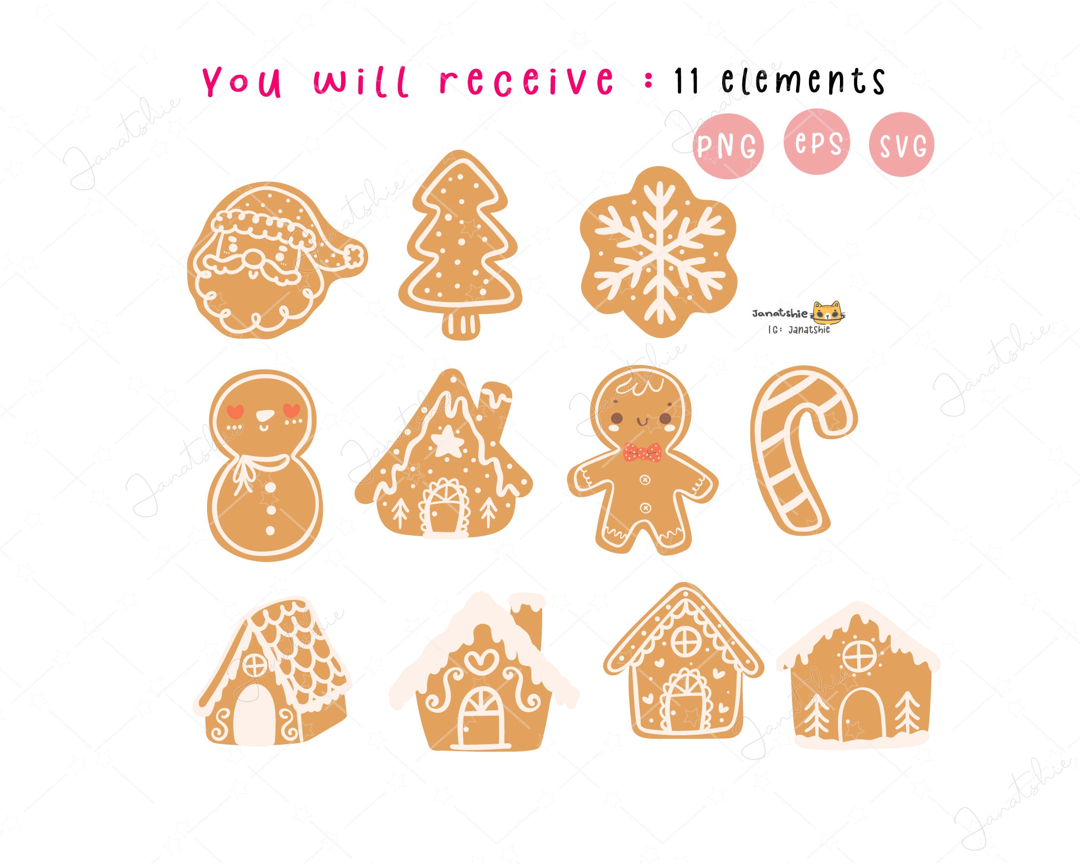 Christmas Gingerbread Cookie SVG Clipart Set Kawaii Christmas Svg ...