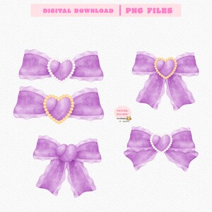 Purple Coquette Bow, Purple Bow Ribbon PNG Clipart Set - Elegant and ...