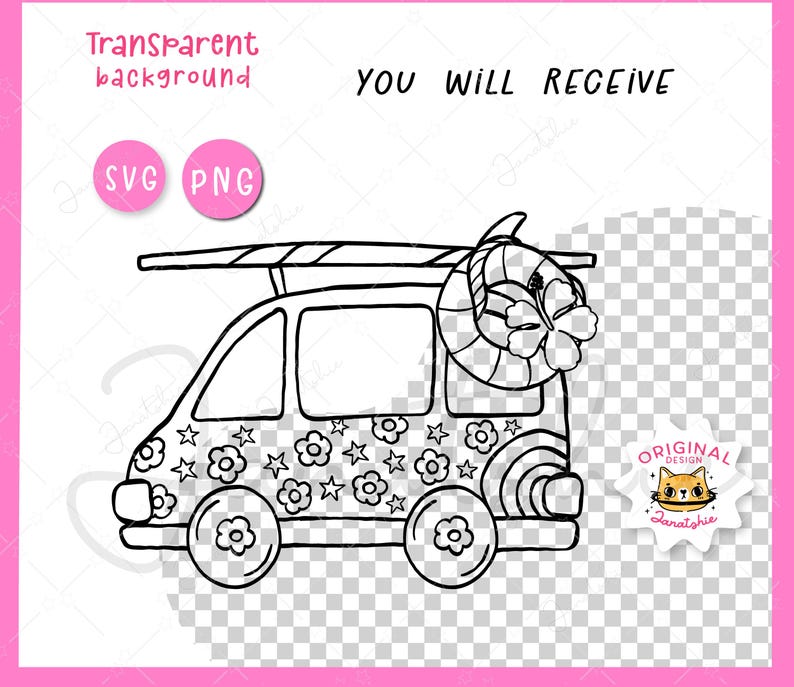 Retro Groovy Summer Doodle Outline Clipart Bundle: Tropical Beach Vibe ...