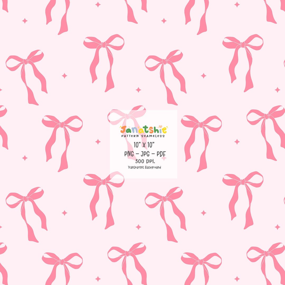 Pink Ribbon Bow Seamless Pattern: Coquette Preppy Digital Paper (PNG ...