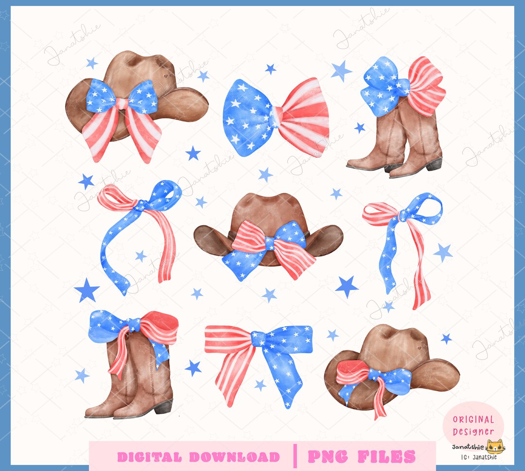 Coquette 4th of July Cowgirl Boot and Hat PNG Collage - Independence ...