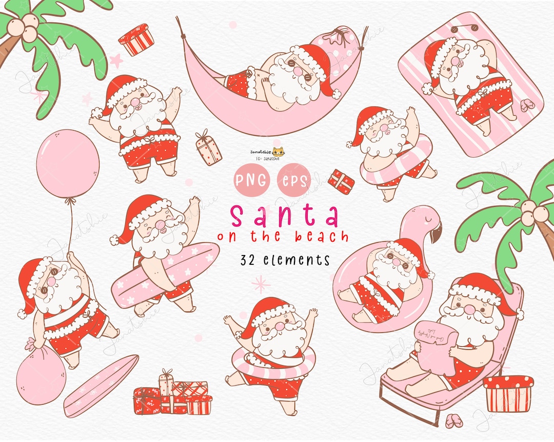 Groovy Beach Santa Christmas Png, Retro Pink Christmas in July Summer ...