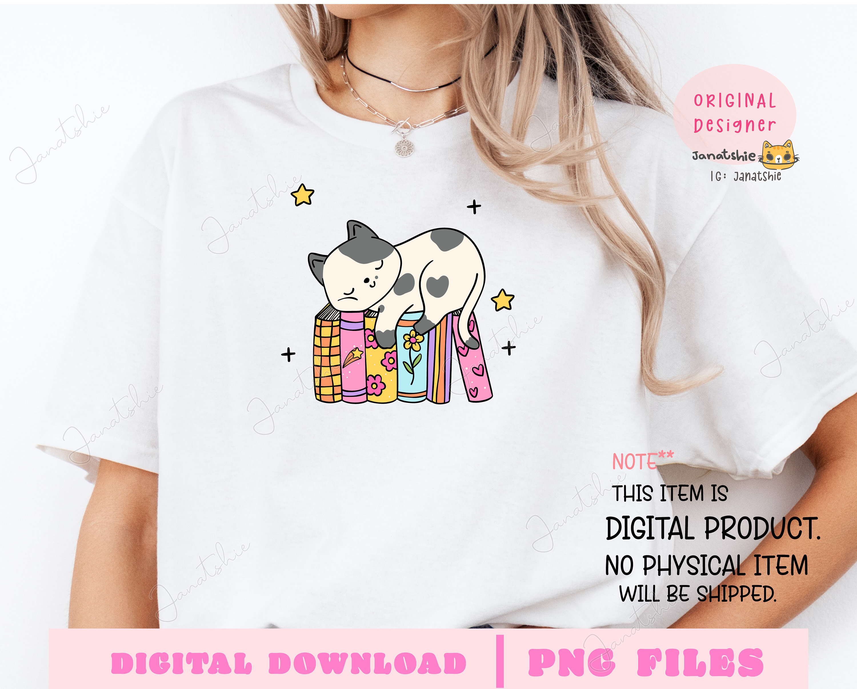 Retro Bookish Cat PNG Clipart: Groovy Book Lover Design (digital ...