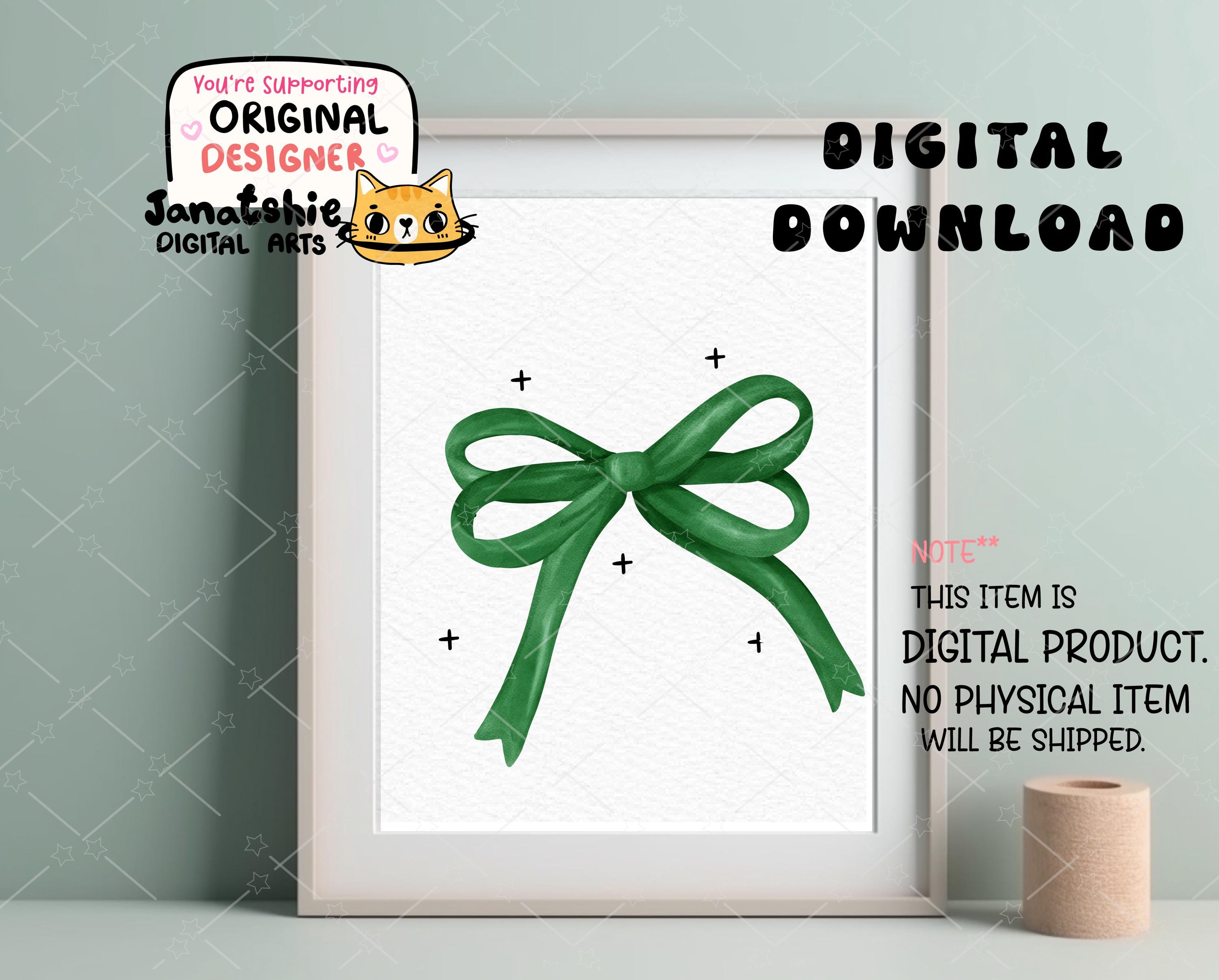 Green Coquette Bow Watercolor Clipart: Christmas Ribbon PNG (digital ...