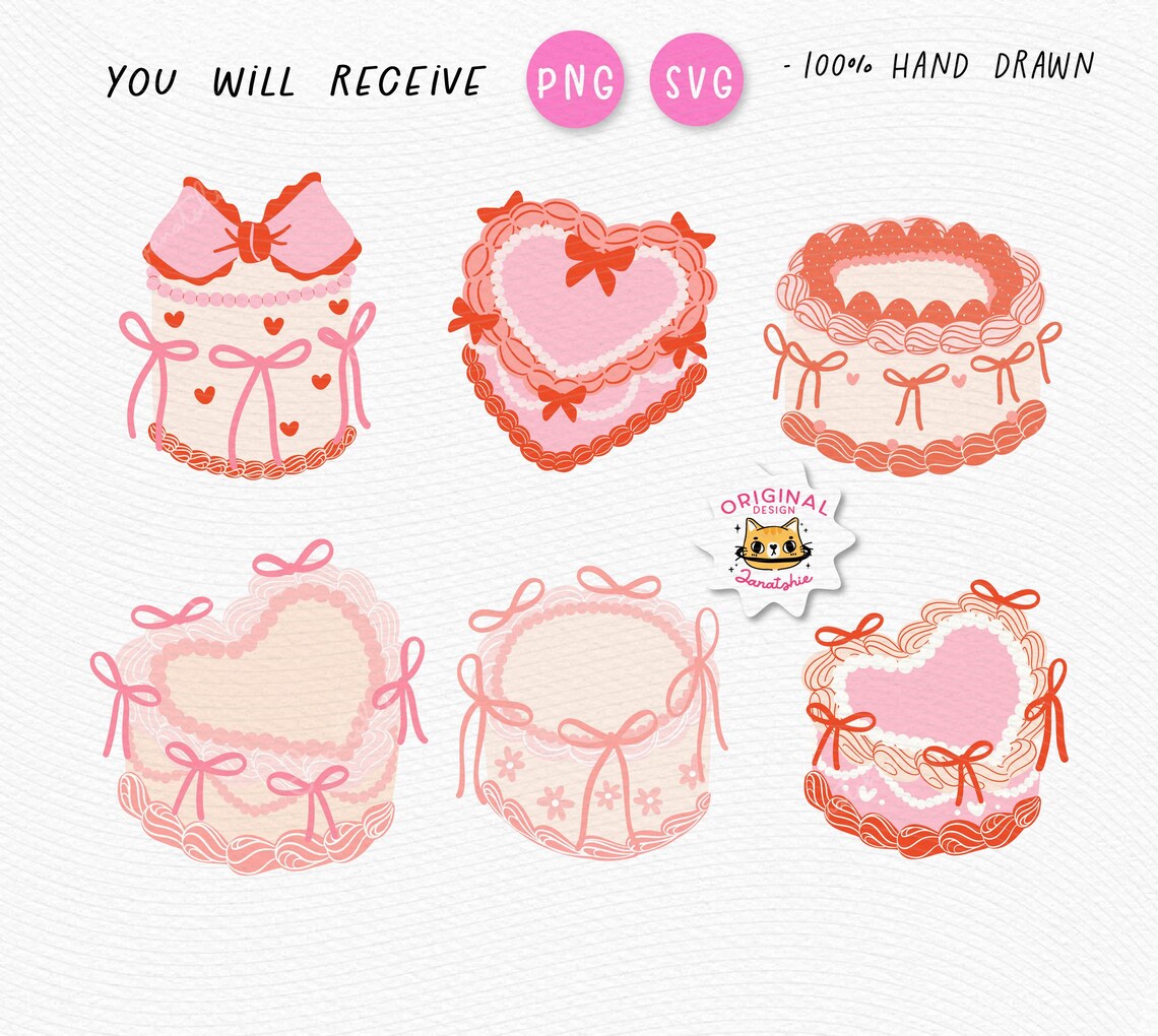 Vintage Heart Cake Clipart: Retro Valentine, Coquette Style (PNG, SVG ...