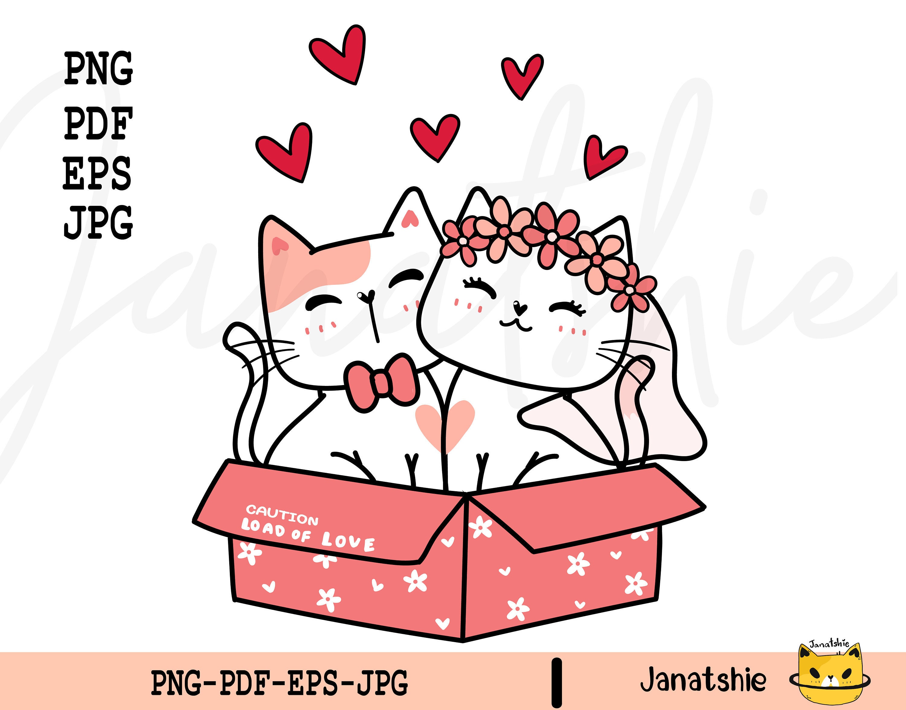 Cute Cat Valentine Clipart Couple Love Clipart Wedding - Etsy