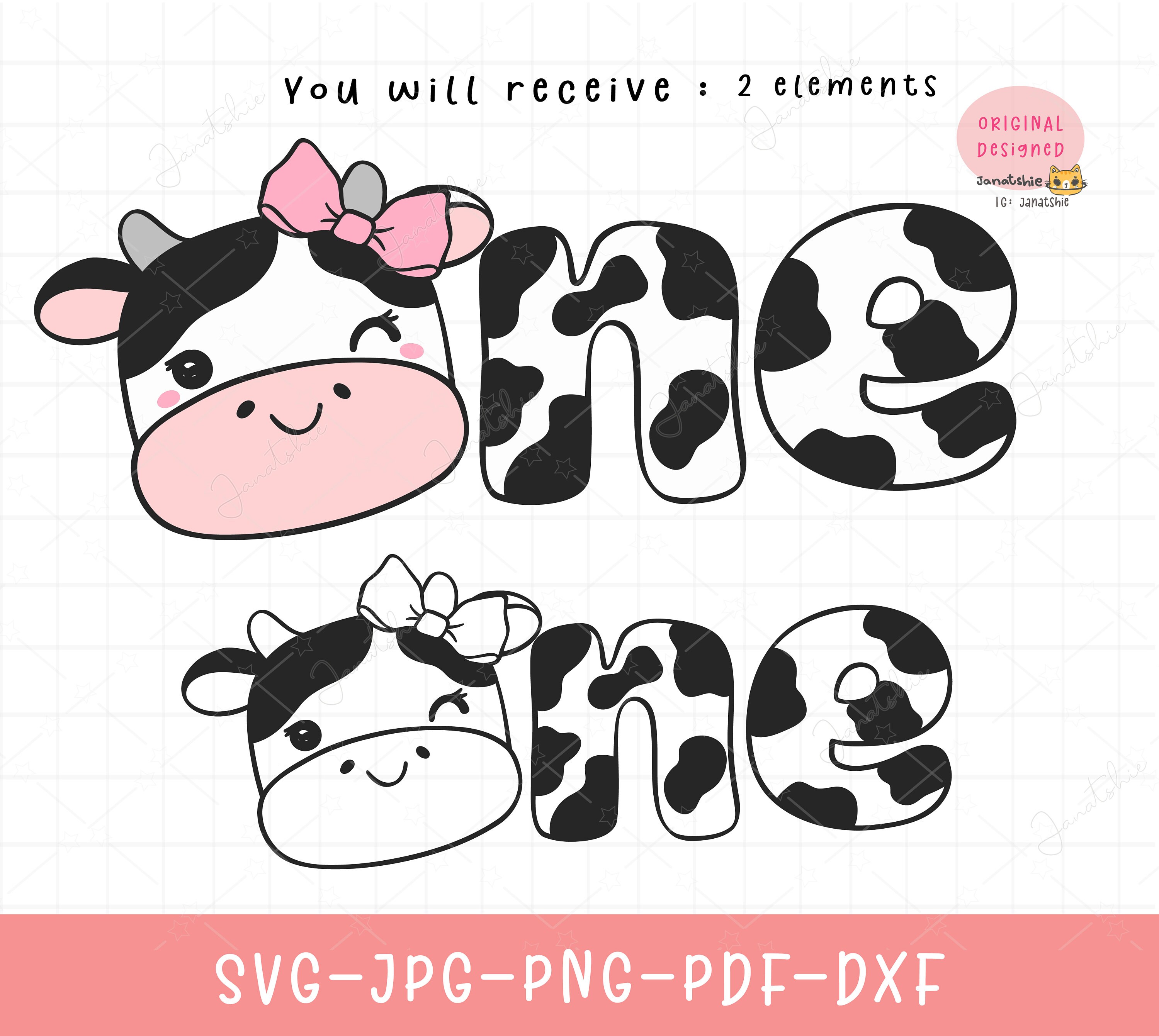 Cow One Girl Birthday SVG, PNG, 1st Birthday Girl Svg, Cow With Bow ...
