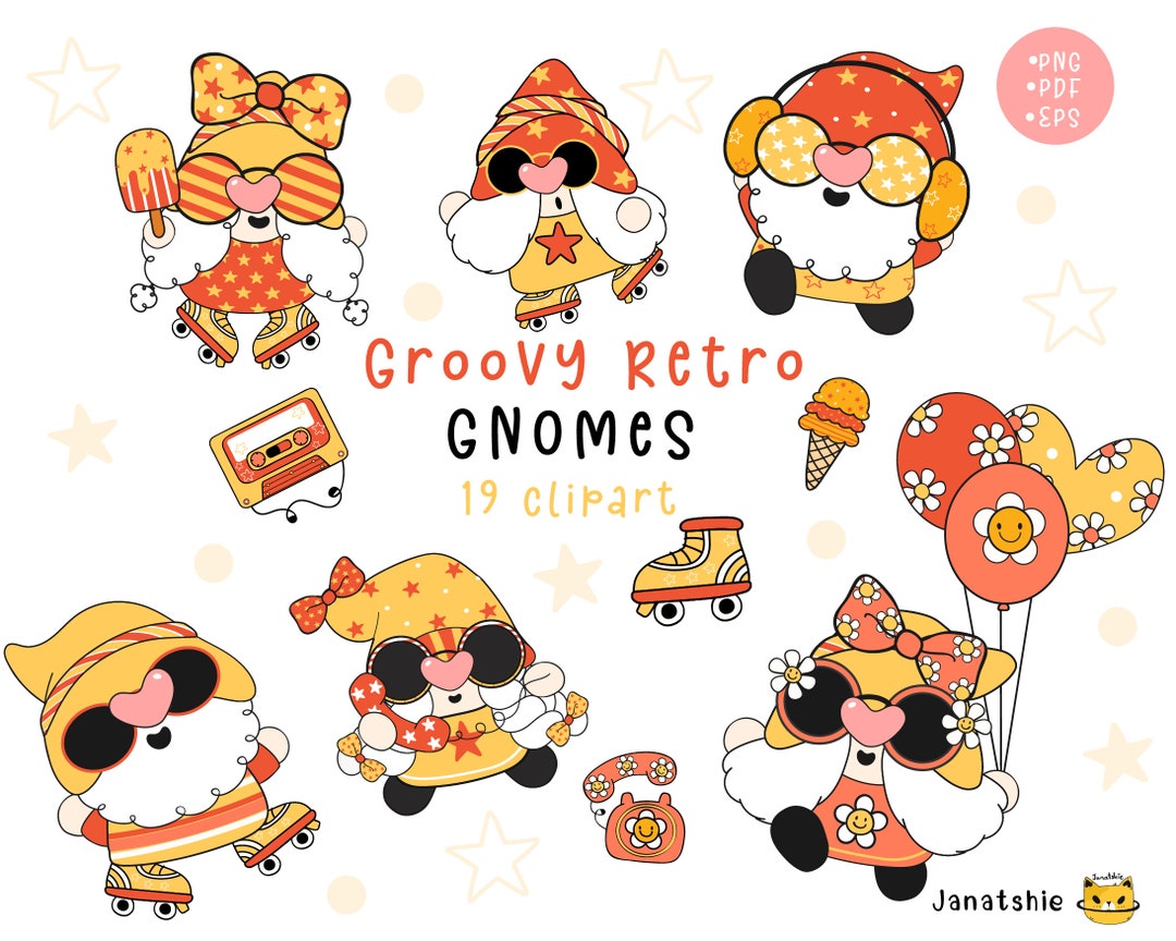 Groovy Gnome PNG Retro Gnome Clip Art Nordic 70s 80s Party Clipart ...