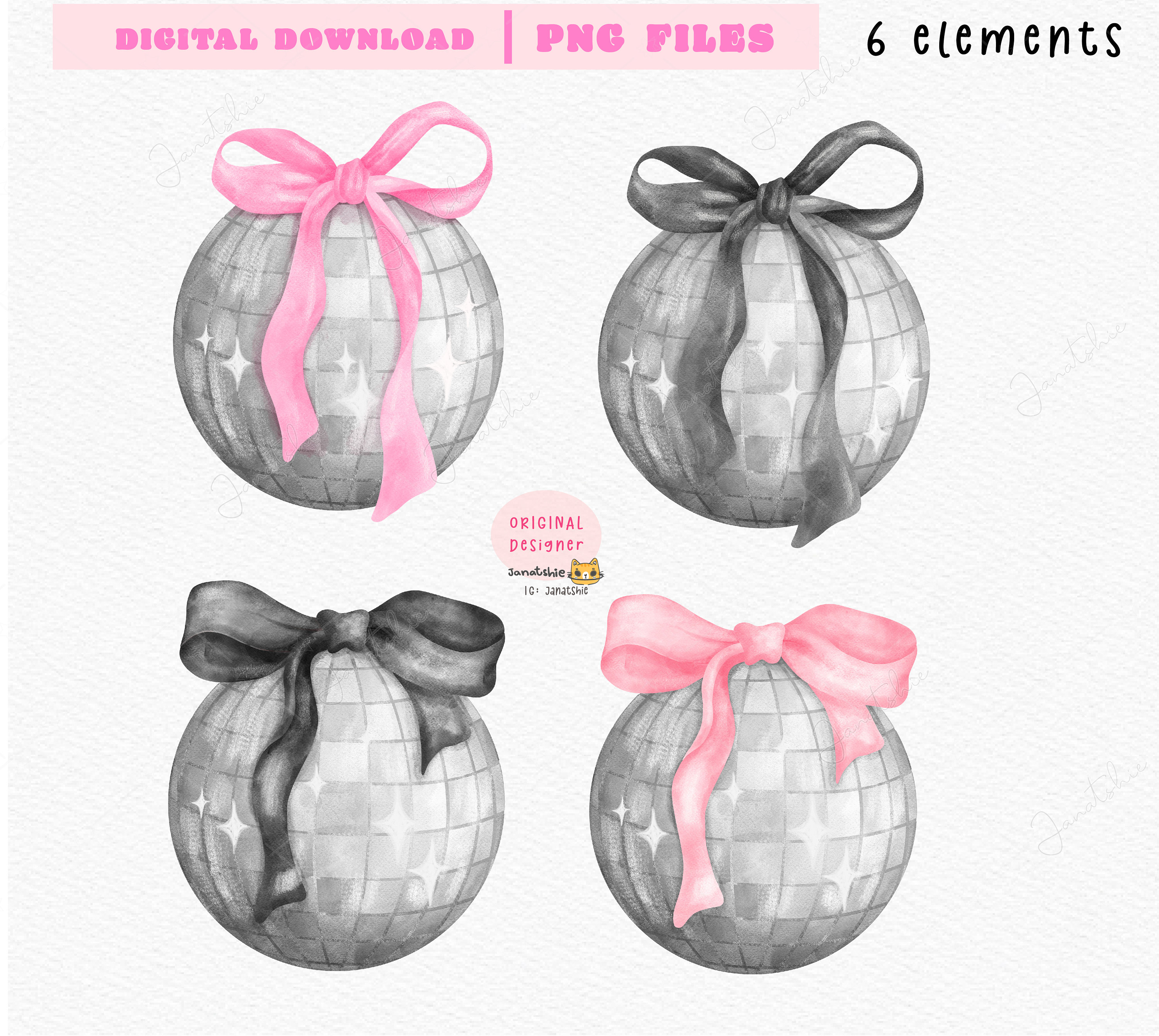 Disco Ball Png, Coquette Disco Ball Png, Watercolor Disco Ball With Bow ...