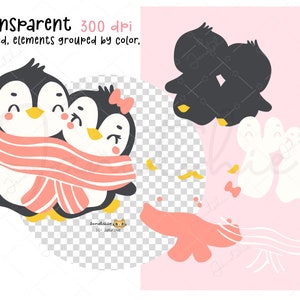 Cute Penguin Svg Clipart - Valentine Penguin Couple Cartoon Hand Drawn ...