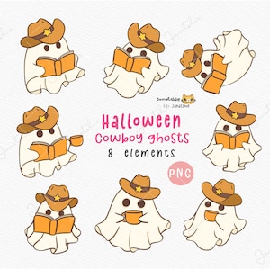 Cute Halloween Cowboy Ghost Set | Kawaii Western Ghost Clip Art Hand ...
