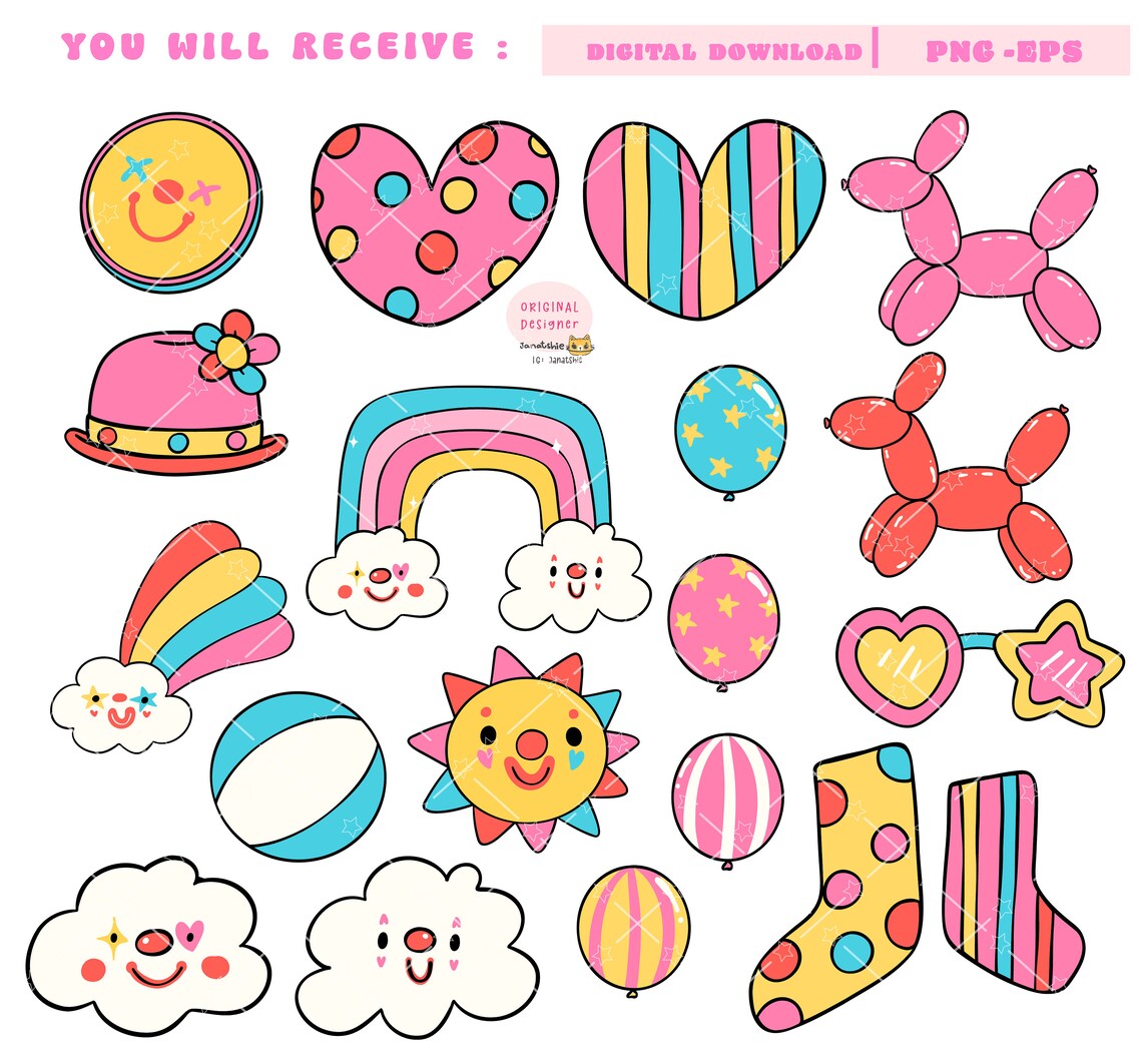 Pastel Clowncore PNG Clipart, Circus Kidcore Design (digital Download ...