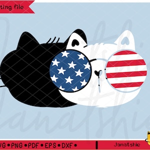 4th of July Cute Cat Face With Glasses Cartoon Drawing Clipart Svg ...