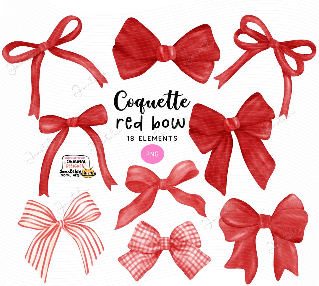 Red Coquette Bow Watercolor Clipart: Vintage Gingham Ribbon PNG - Etsy