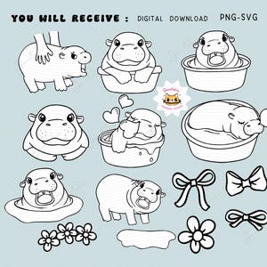 Baby Pygmy Hippo Coloring Image Clipart Pygmy Hippo Outline Doodle ...