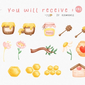 Honeybee Watercolor Clipart, Cute Baby Bee Png Clip Art in Kawaii ...