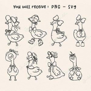 Vintage Silly Goose Outline SVG Cottagecore Goose Clipart Playful ...