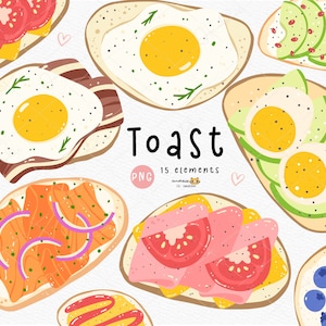 Sourdough Toast Sandwich Clipart Set | Avocado Toast, Salmon Toast ...